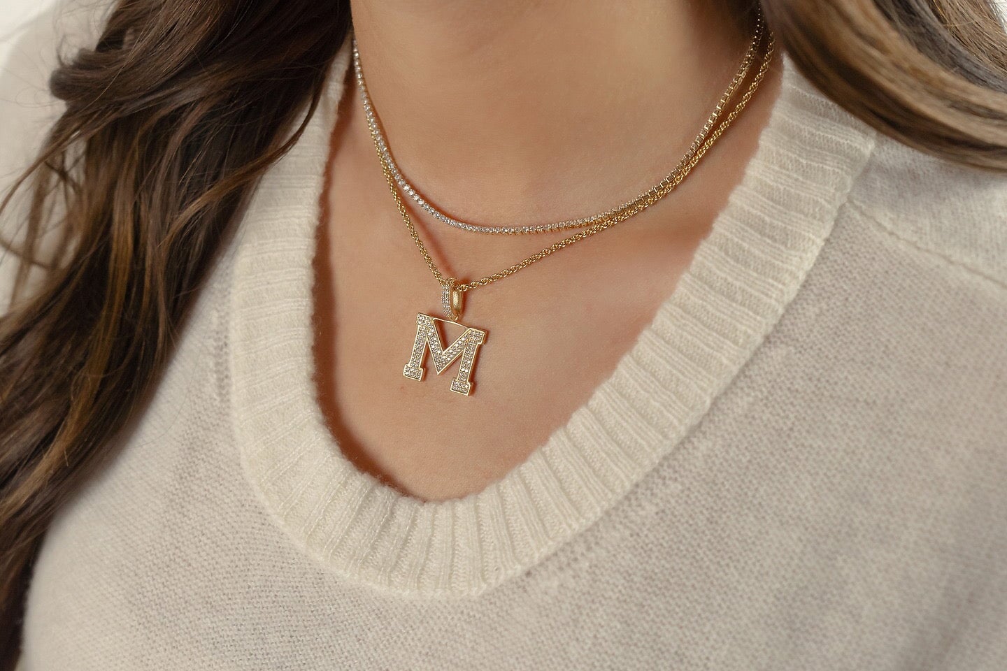Varsity initial necklace store
